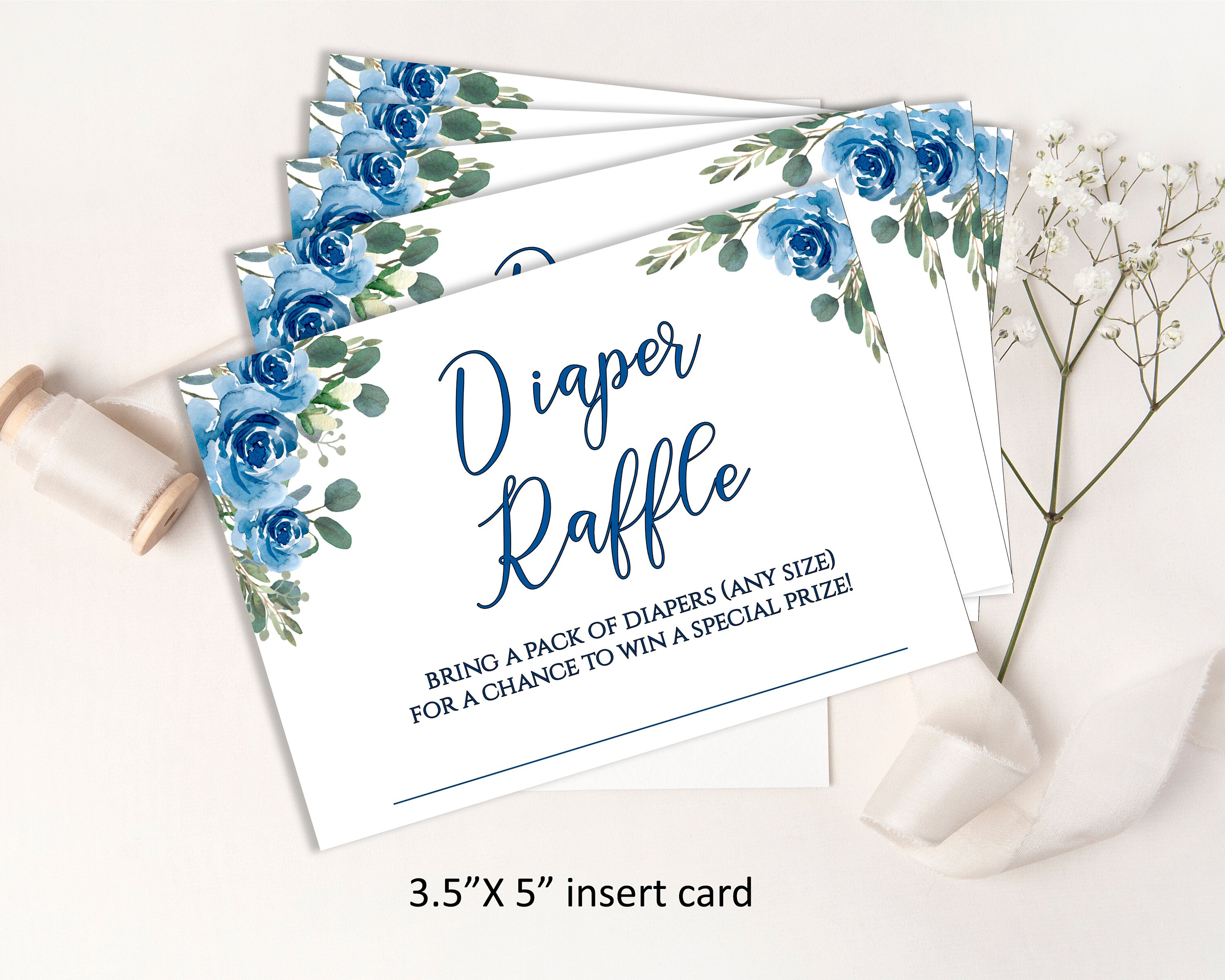 Blue Floral DIAPER RAFFLE Baby Shower Matching Insert Card, Diy Print ...