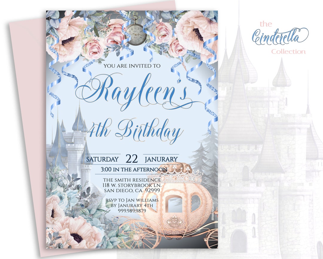 Editable CINDERELLA BIRTHDAY PARTY Invite, Any Age, Romantic Castles ...