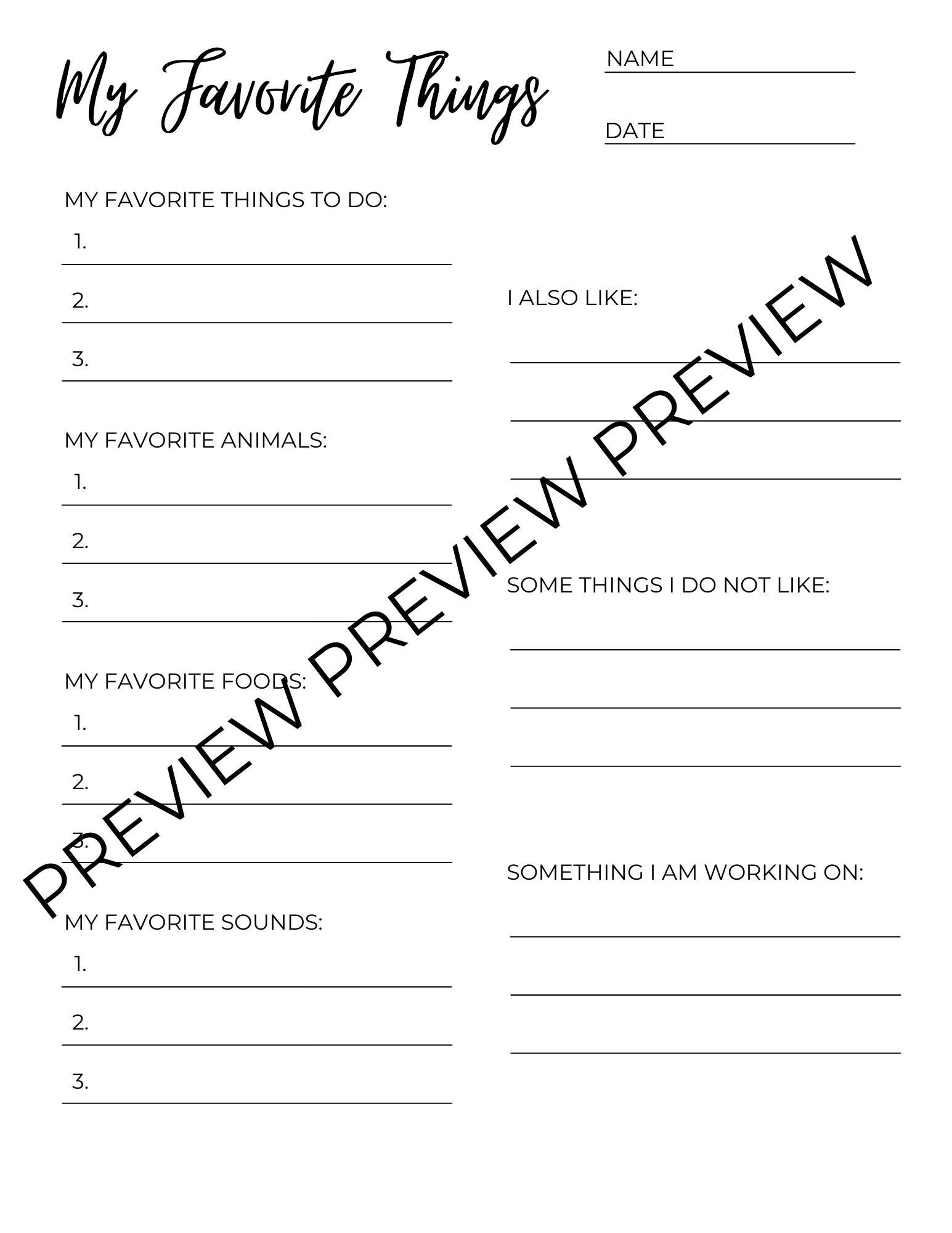 Favorite Things Printable Bundle Activity for Homeschool Downloads ...