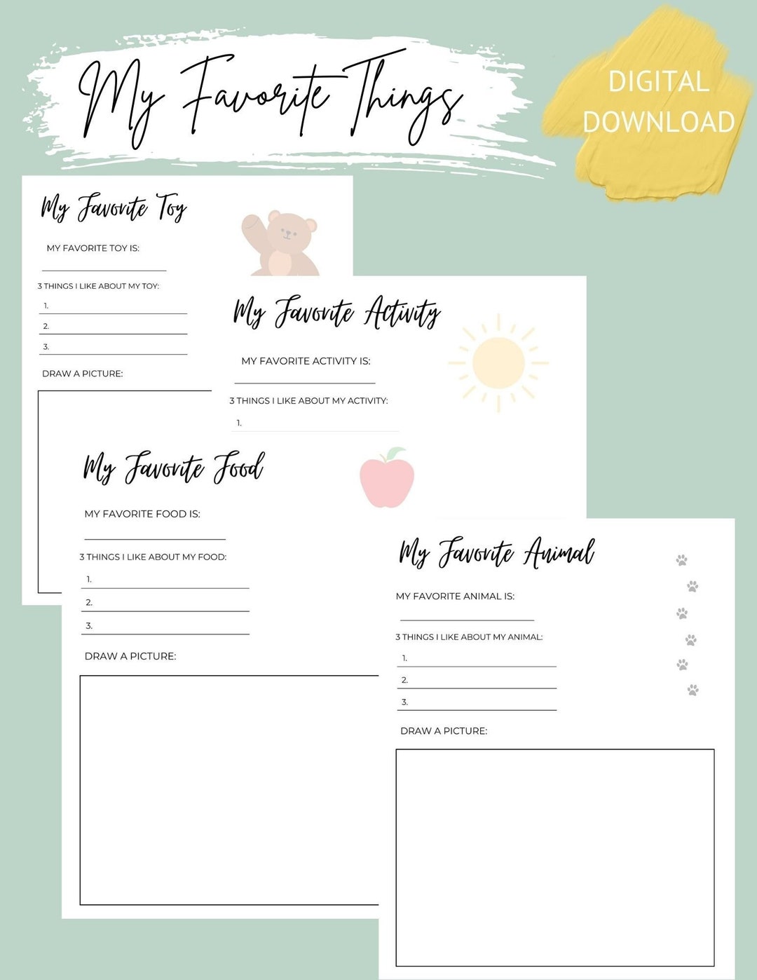 Favorite Things Printable Bundle Activity for Homeschool Downloads ...