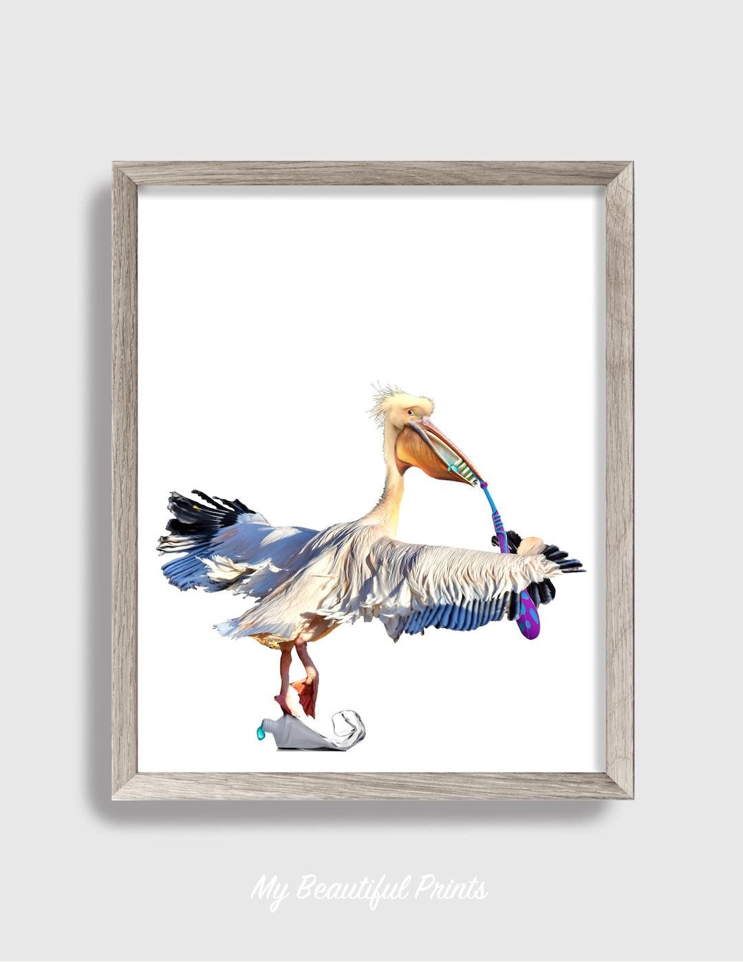 Pelican Brushing Teeth Print, Beach Decor, Seashore Bird Poster, Funny ...