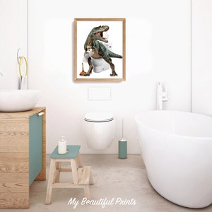Dinosaur Toilet Print, Quirky T-rex Bathroom Decor, Cute Reptile Animal ...