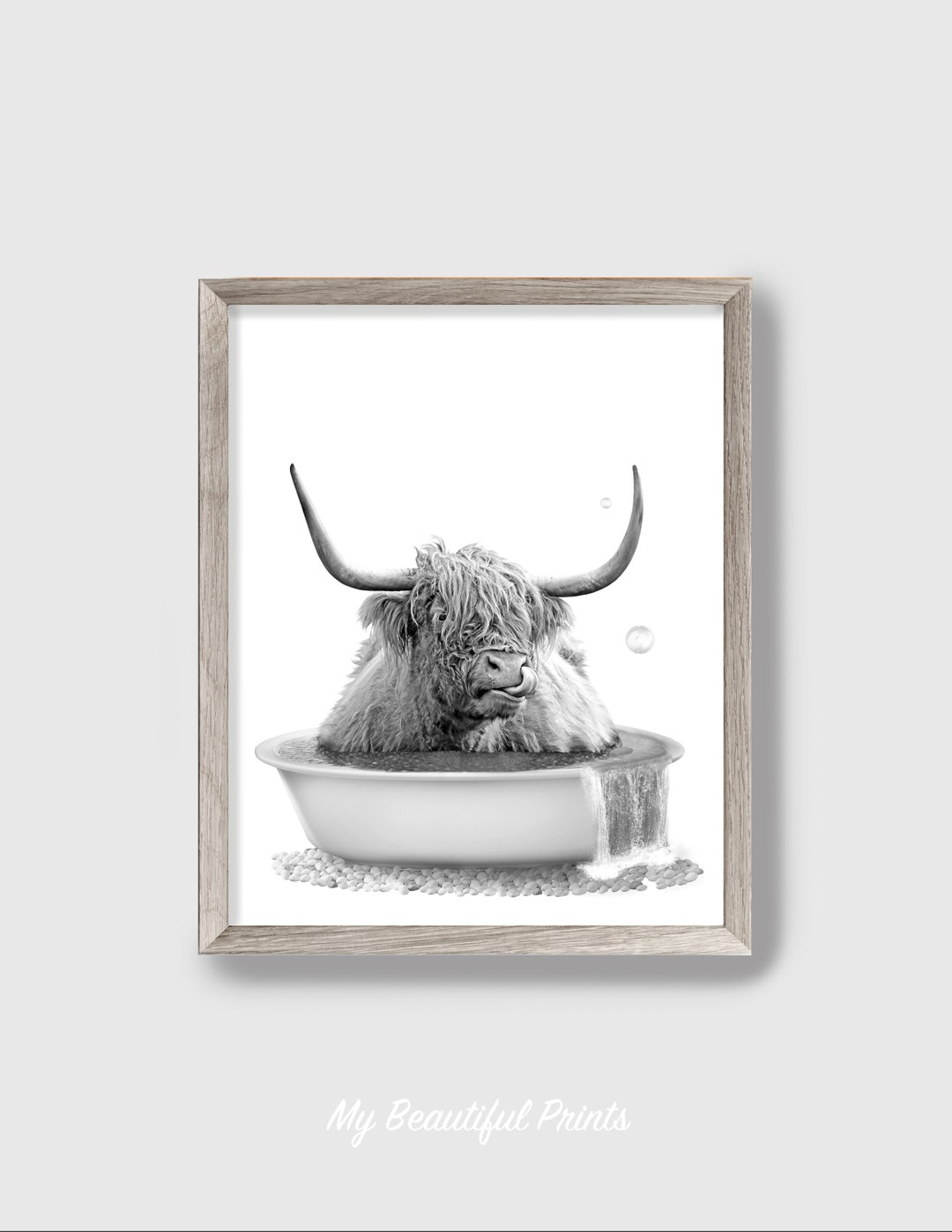 Schwarz & Weiß Highland Kuh Badewanne Poster Download, Bauernhof Tiere Wandkunst, rustikale ...