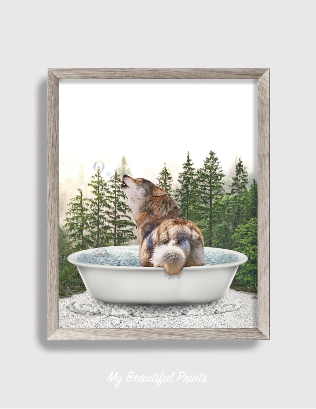 Wolf Bathtub Print: Funny Animal Bathroom Wall Art - Etsy