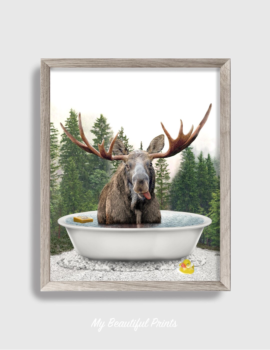 Moose Forest Bathtub Print, Humorous Rubber Duck Animal Wall Art - Etsy