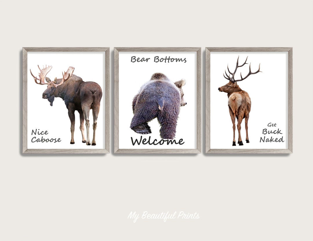 Woodland Animals Welcome Quote Sign Set of 3 Prints, Rustic Log Cabin ...