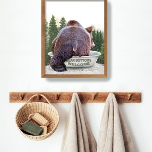 Bear Bottoms Welcome Print, Rustic Cabin Decor, Funny Bathroom Art - Etsy