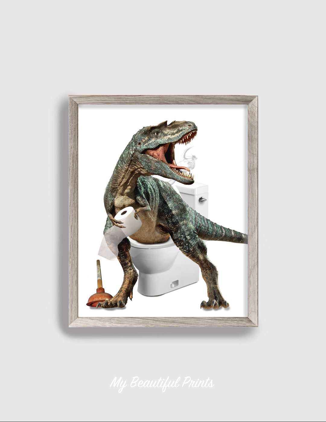 Dinosaur Toilet Print, Quirky T-rex Bathroom Decor, Cute Reptile Animal ...