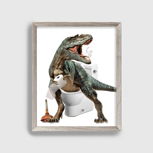 Dinosaur Toilet Print, Quirky T-rex Bathroom Decor, Cute Reptile Animal ...