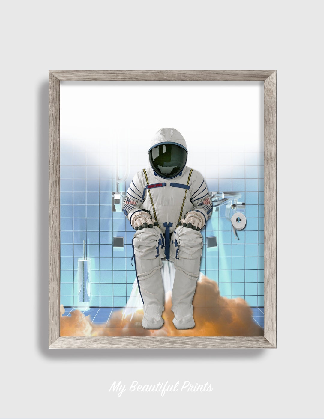 Custom Name Astronaut Toilet Print, Personalized Outer Space Bathroom ...