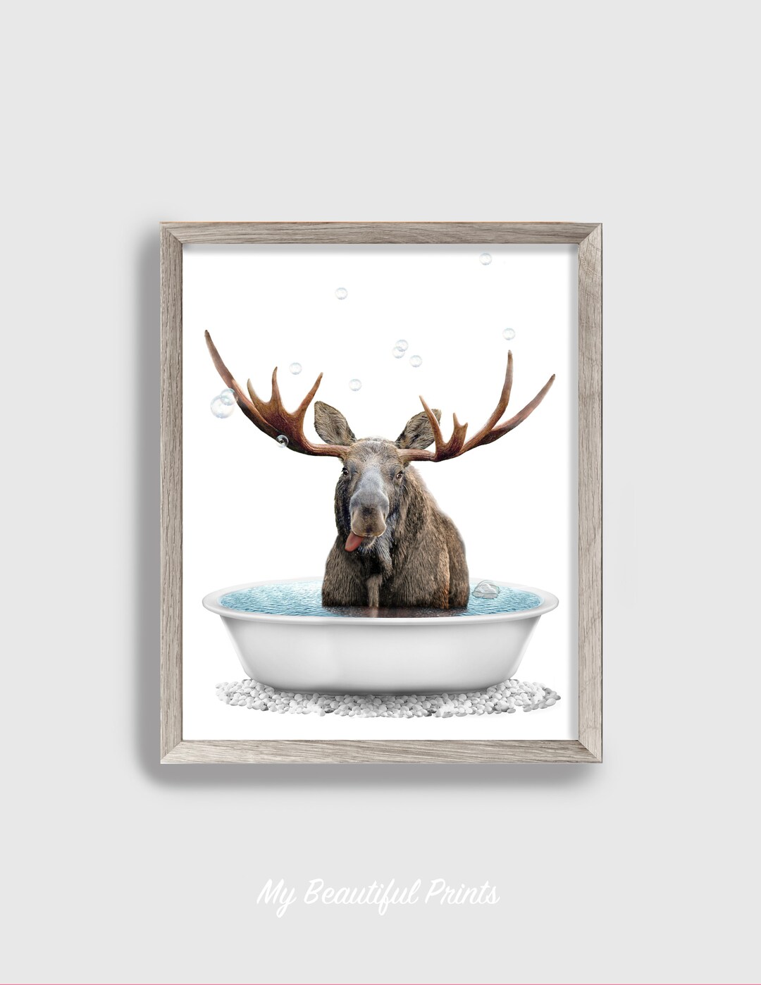 Bathtub Moose Bubbles Print, Rustic Log Cabin Poster Decor, Woodland ...