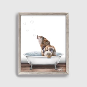 Wolf in Bathtub Print, Funny Bathroom Humor, Rustic Cabin Decor - Etsy