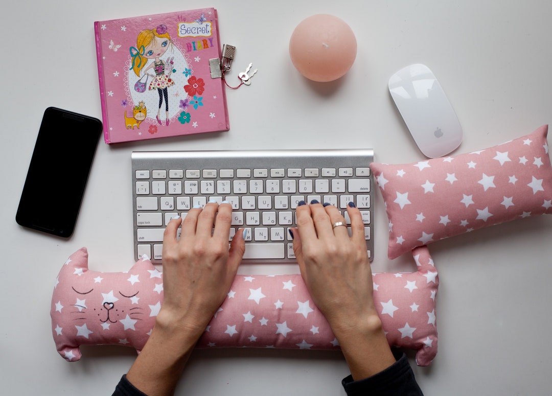 Wrist Rest Cat Set Mouse Pad Blue Pink Custom for Laptop Rose Goldwrist ...