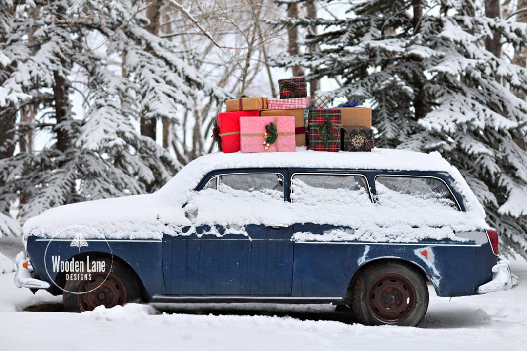 Antique Car Backdrop, Christmas Digital Background, Christmas Digital ...