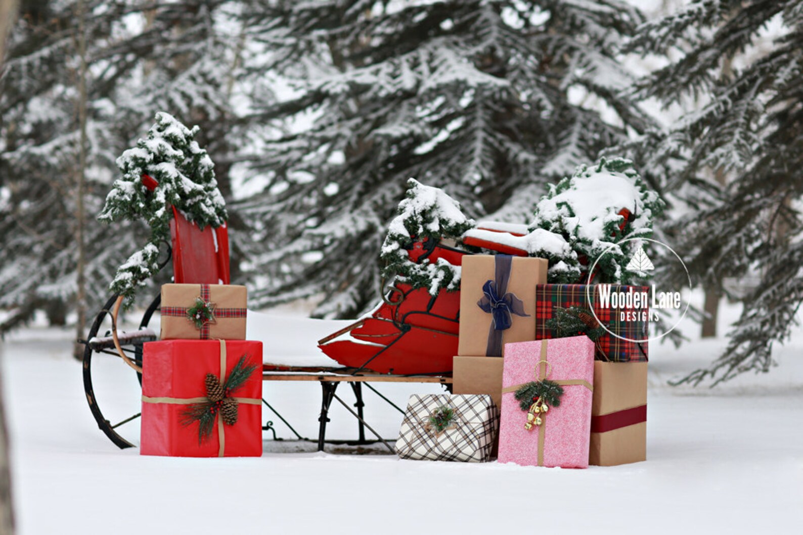 Christmas Sleigh Digital Background, Snowy Sleigh Digital Backdrop ...