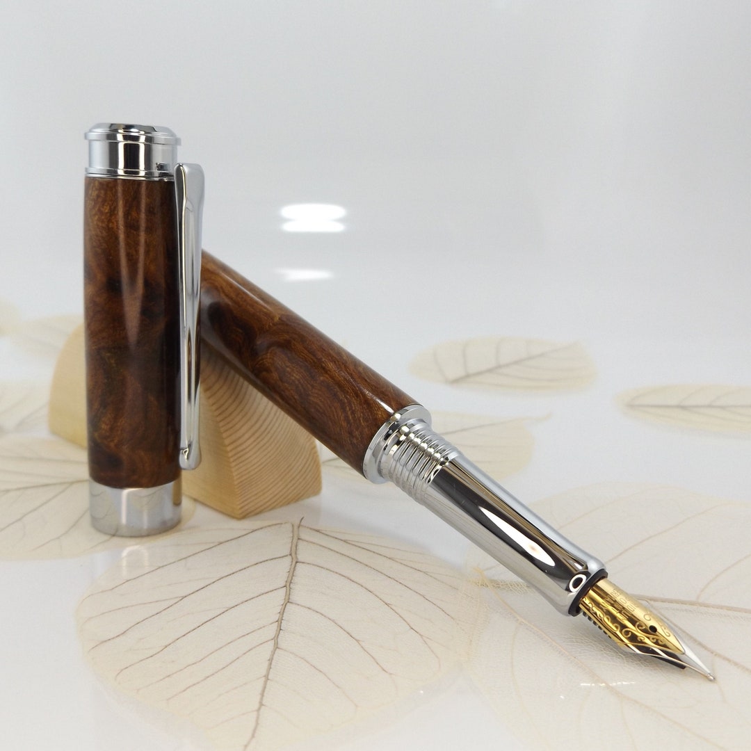 Fountain Pen Handmade in English Elm Burr Wood With Chrome Components ...