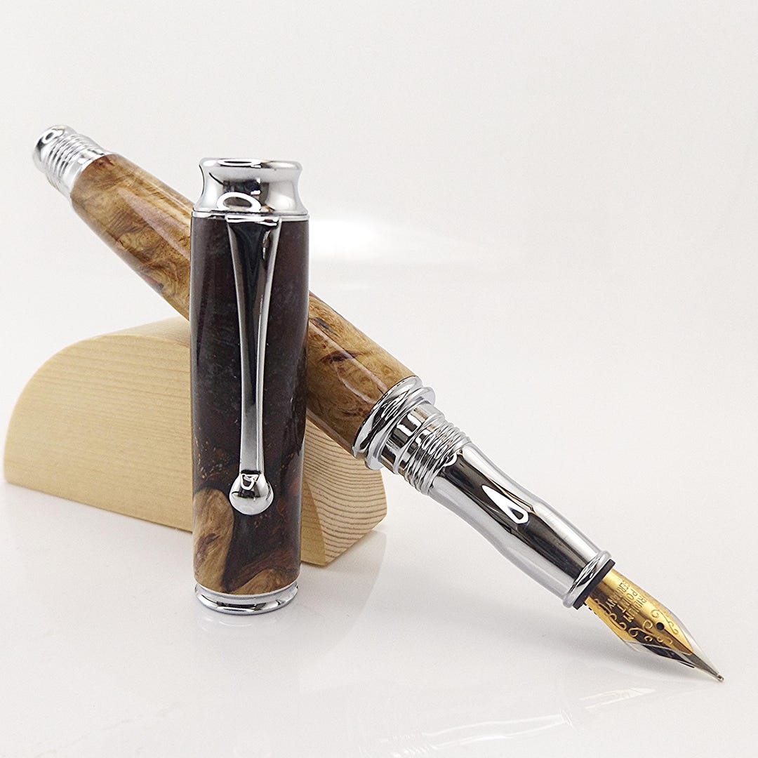 Fountain Pen Handmade With English Oak Burr-burl - Oak Bark and Red ...