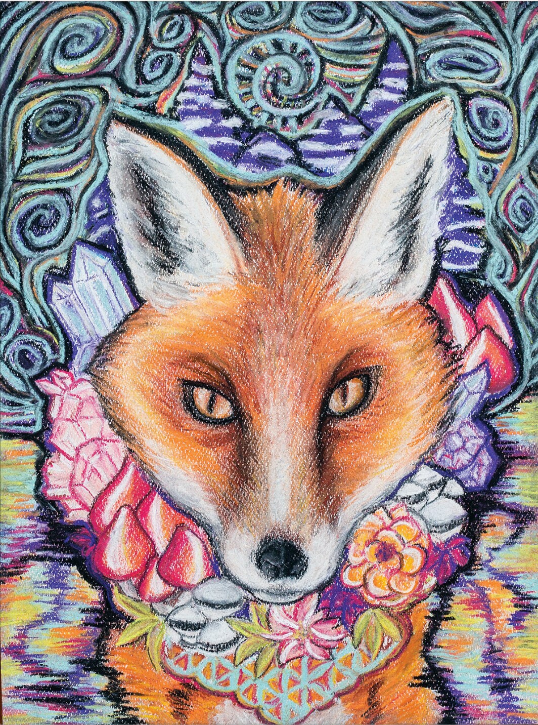 Prints Art & Collectibles Chalk Pastel Drawing Mushroom Crystal Poster ...