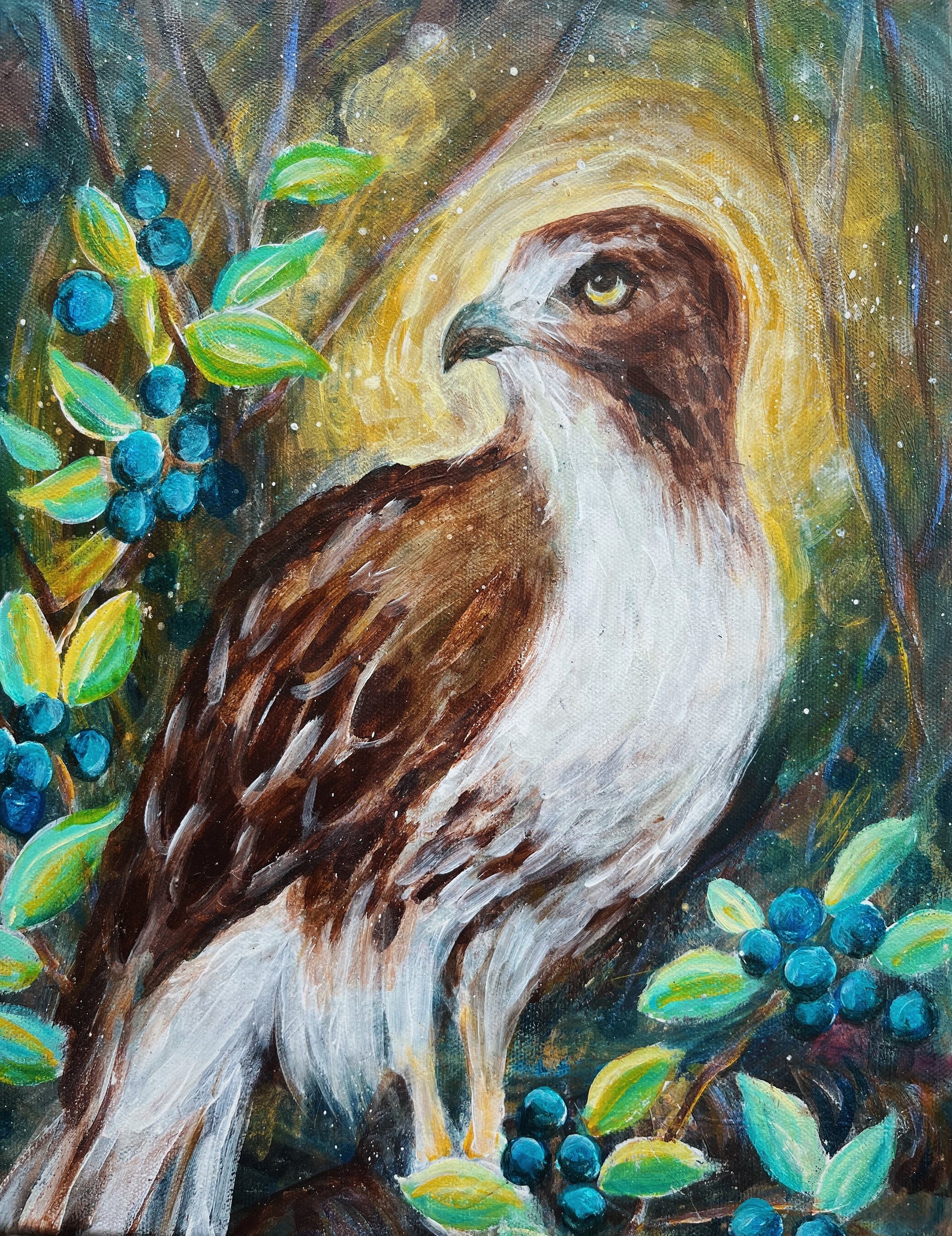 Hawk in the Forest, Original 12 X 16 Canvas Painting / Red Tailed Hawk ...