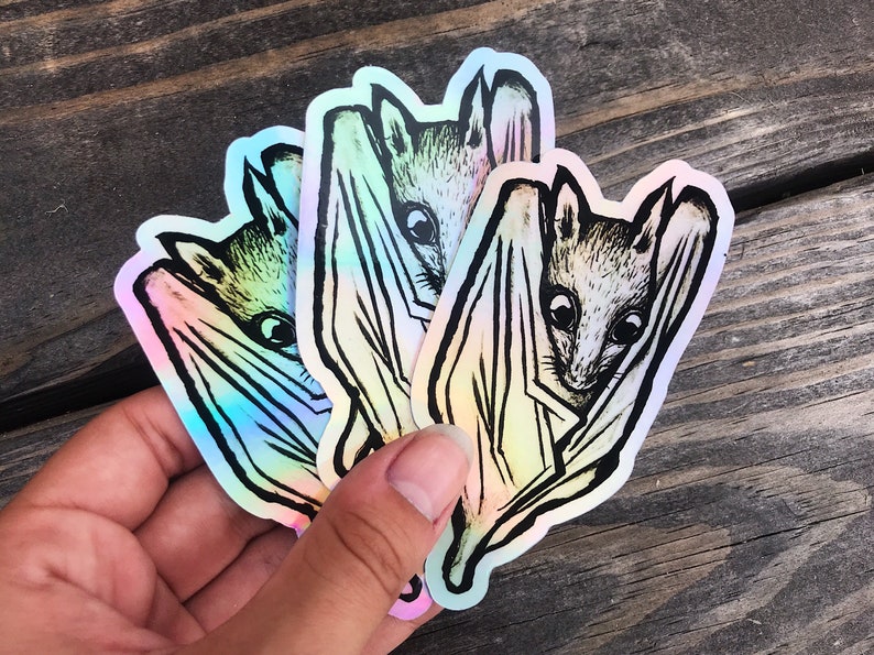 Holographic Vinyl Sticker Fruit Bat Illustration / Rainbow - Etsy