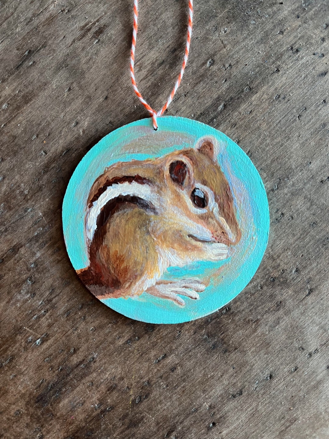 Wooden Ornament / Handpainted Chipmunk Woodland Ornament / Botanical ...