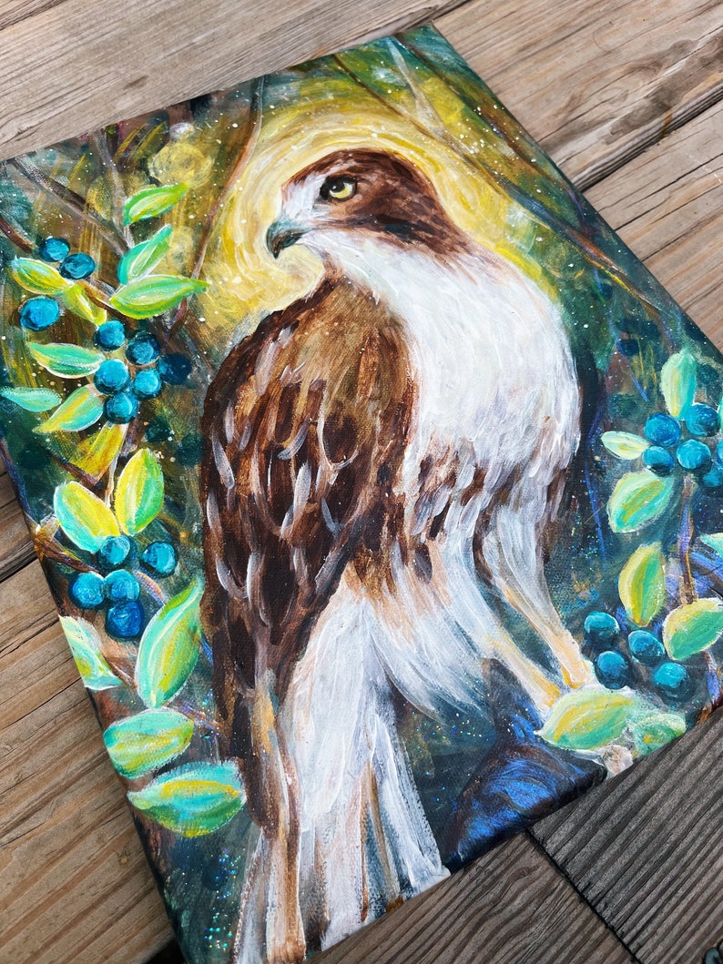 Hawk in the Forest, Original 12 X 16 Canvas Painting / Red Tailed Hawk ...