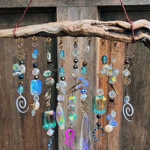 Driftwood Crystal Suncatcher Wind Chime / Wire & Found Objects Oddity ...