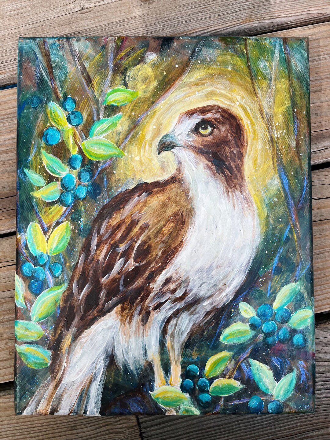 Hawk in the Forest, Original 12 X 16 Canvas Painting / Red Tailed Hawk ...