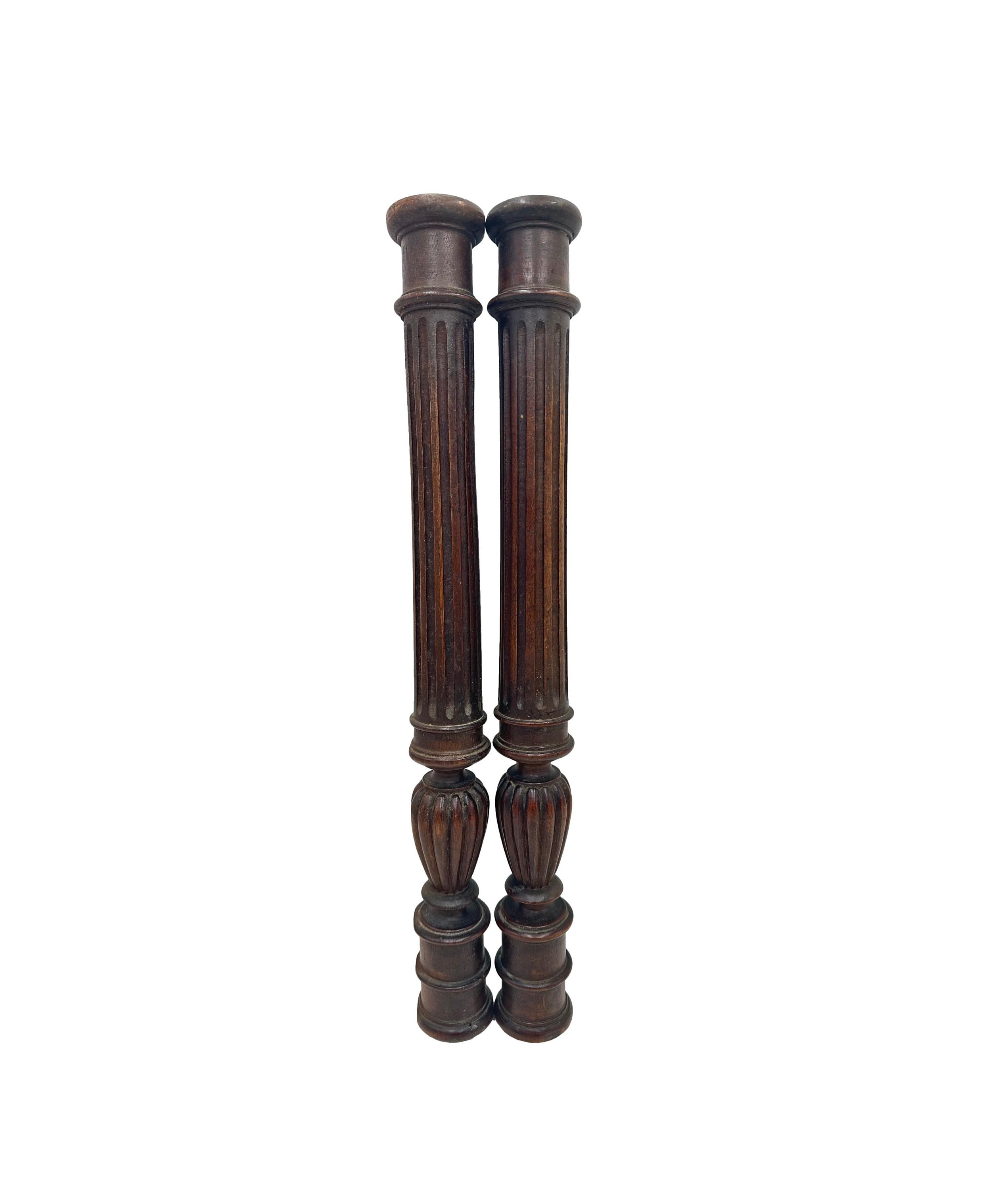 21" Vintage Wood Post Pillars, Architectural Fluted Pilasters, French ...
