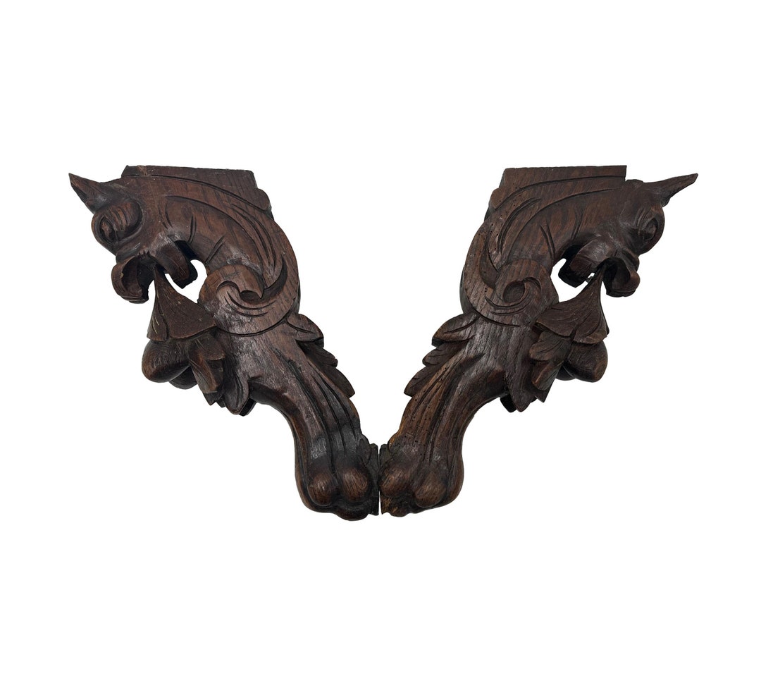 2pcs Griffin Wood Corbels, Hand Carved Oak Furniture Support, Griffin ...