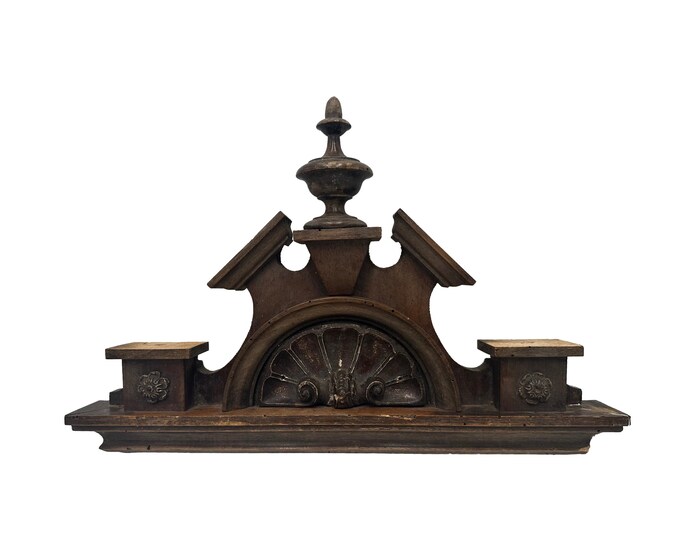 Antique French Carved Wood Shell Rococo Ornate Pediment, Crest Cornice ...