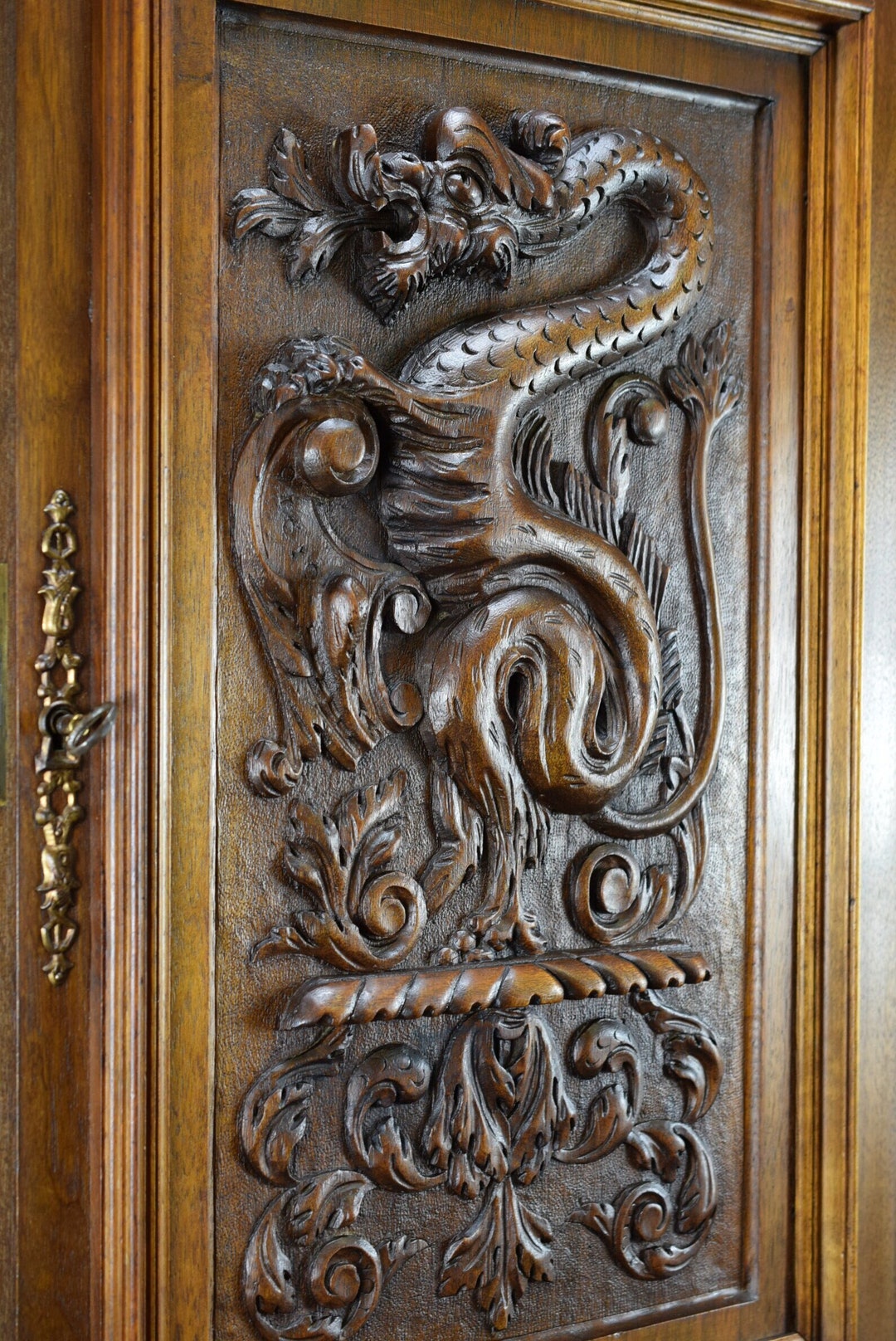 INCREDIBLE Chimera Salvaged Door, Griffin Carved Wood Wall Panel ...