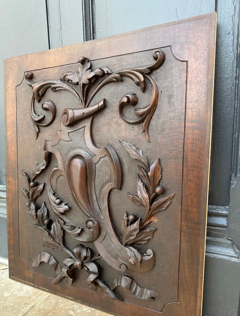 Architectural Hand Carved Wood Panel Scrolls Blazon Crest Paneling - Etsy