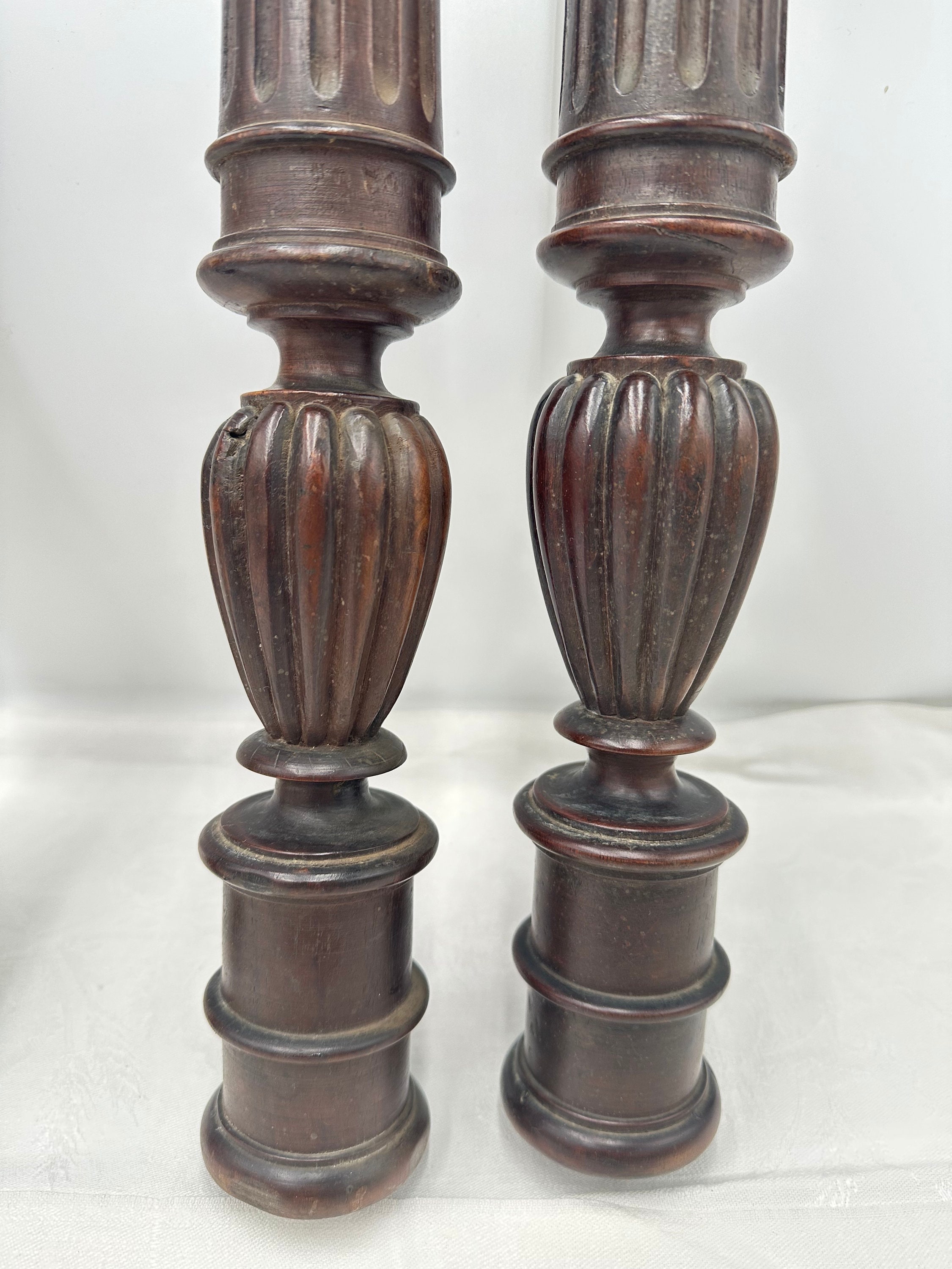 21" Vintage Wood Post Pillars, Architectural Fluted Pilasters, French ...