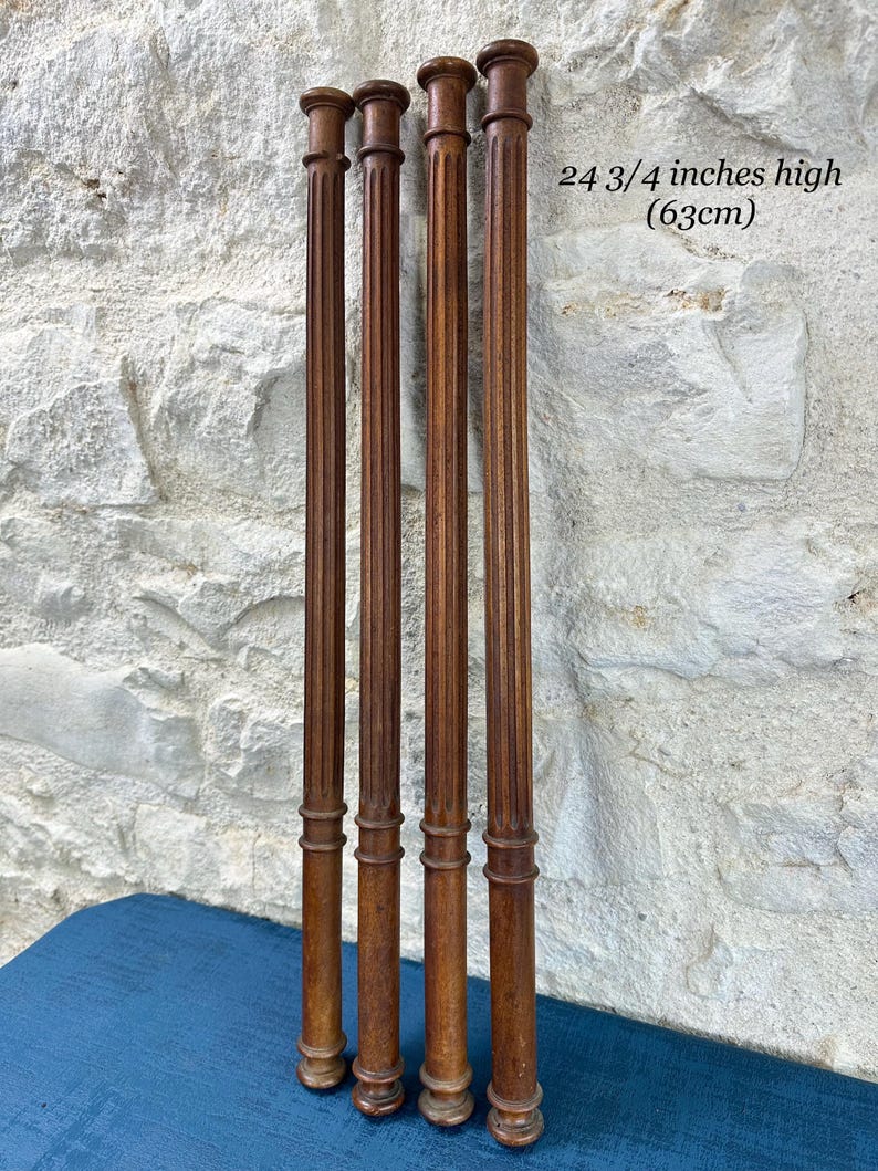 24" Antique Walnut Wood Post Pillars, Architectural Fluted Pilasters ...