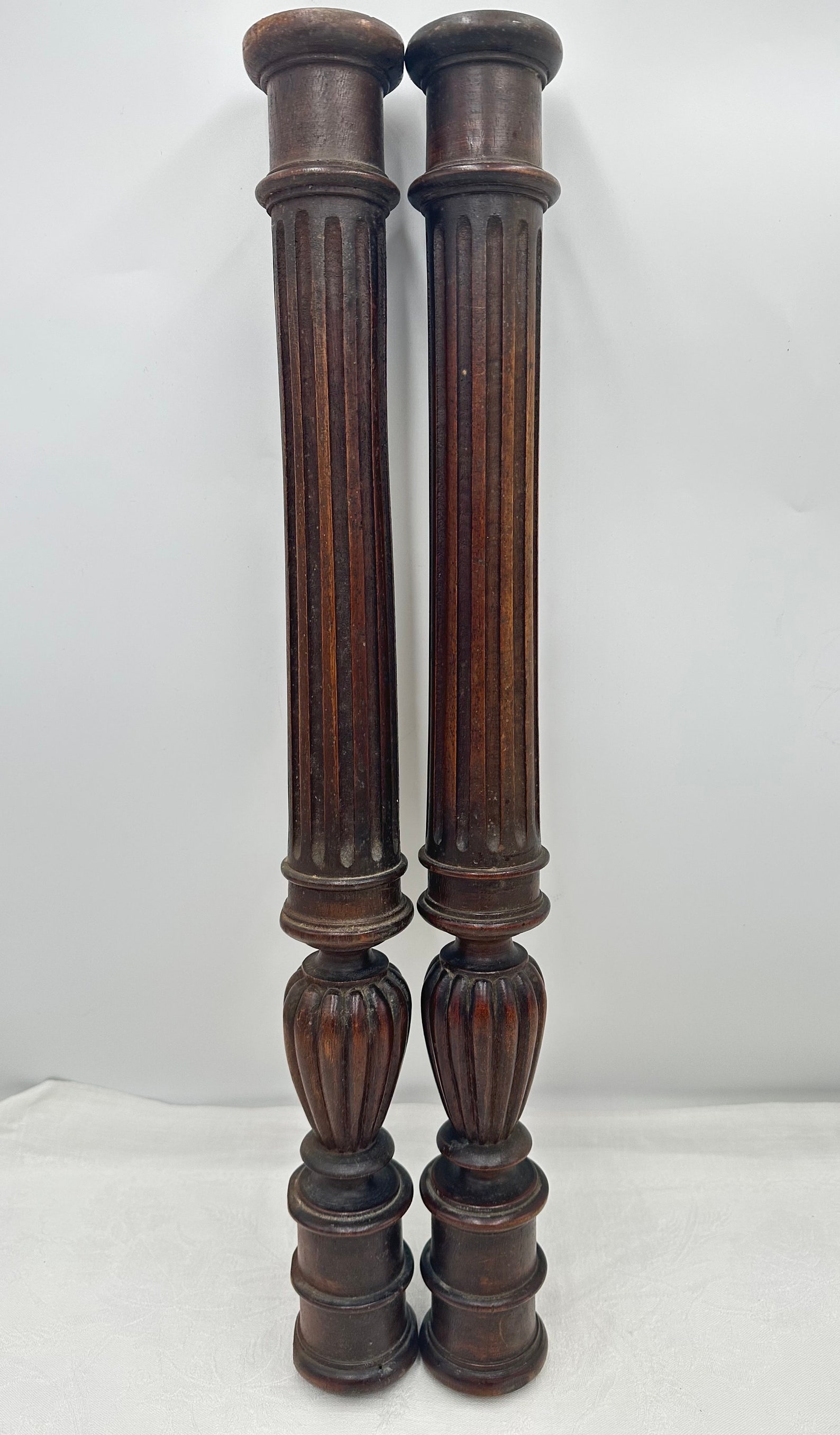 21" Vintage Wood Post Pillars, Architectural Fluted Pilasters, French ...