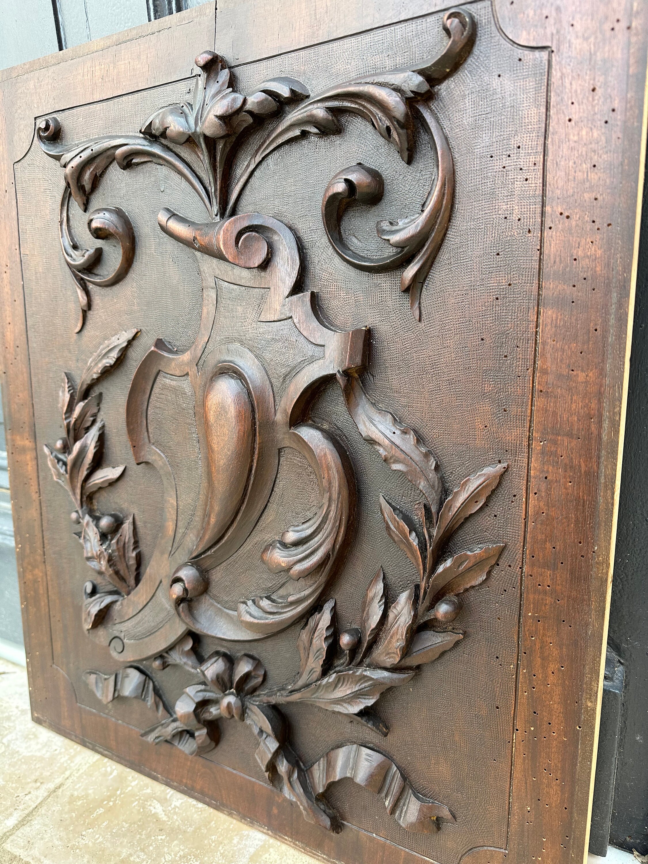 Architectural Hand Carved Wood Panel Scrolls Blazon Crest Paneling - Etsy