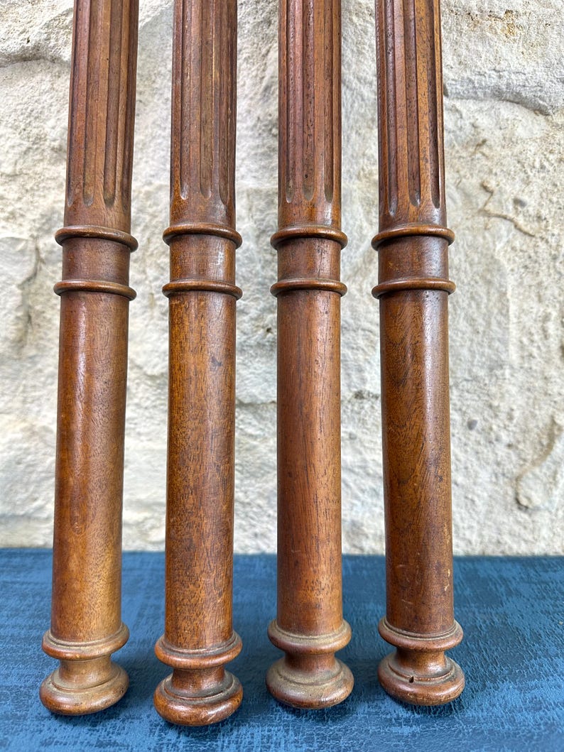 24" Antique Walnut Wood Post Pillars, Architectural Fluted Pilasters ...
