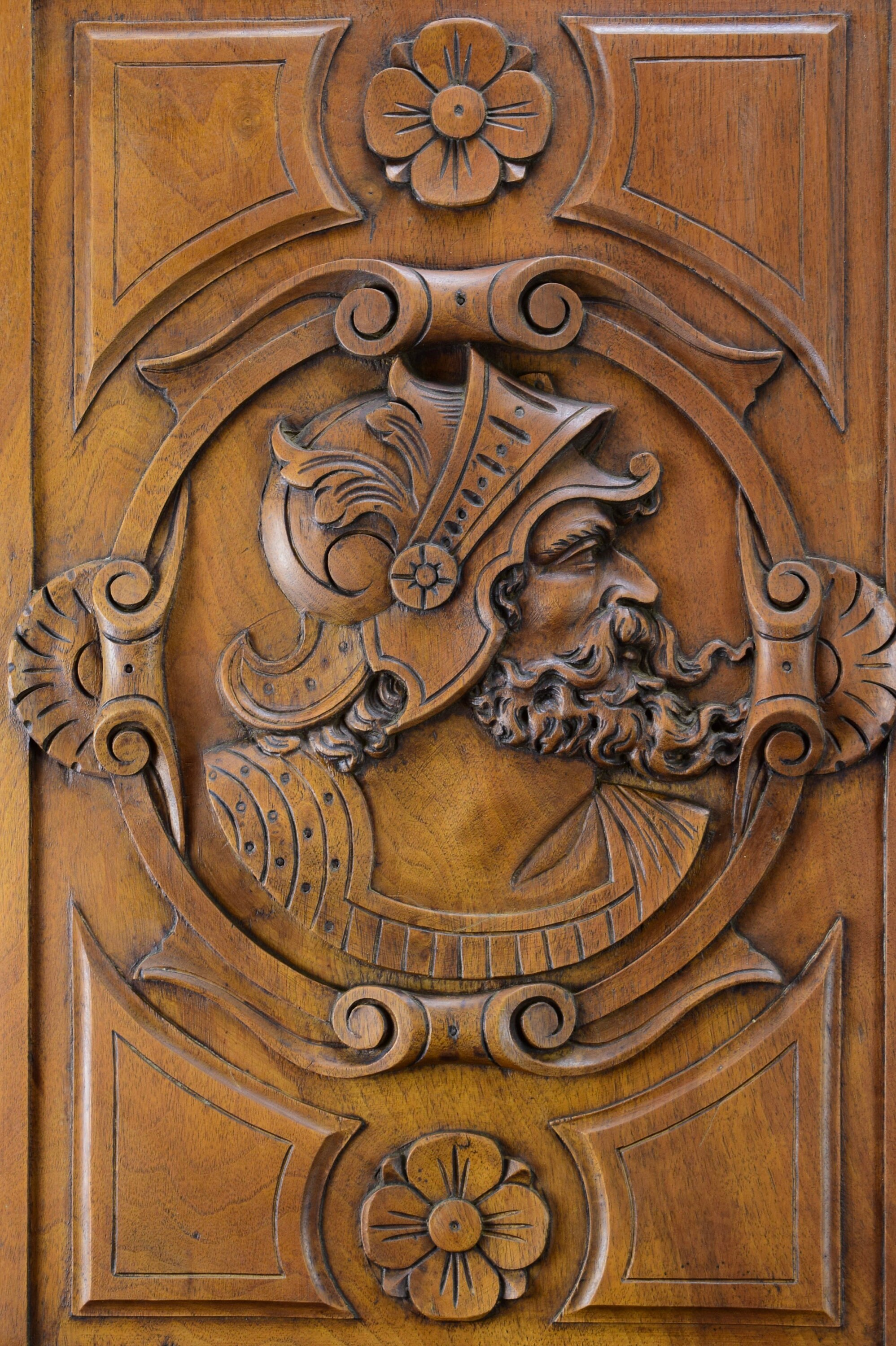 Vintage Pair of Hand Carved Wood Wall Panel Soldier Woman Escutcheon ...