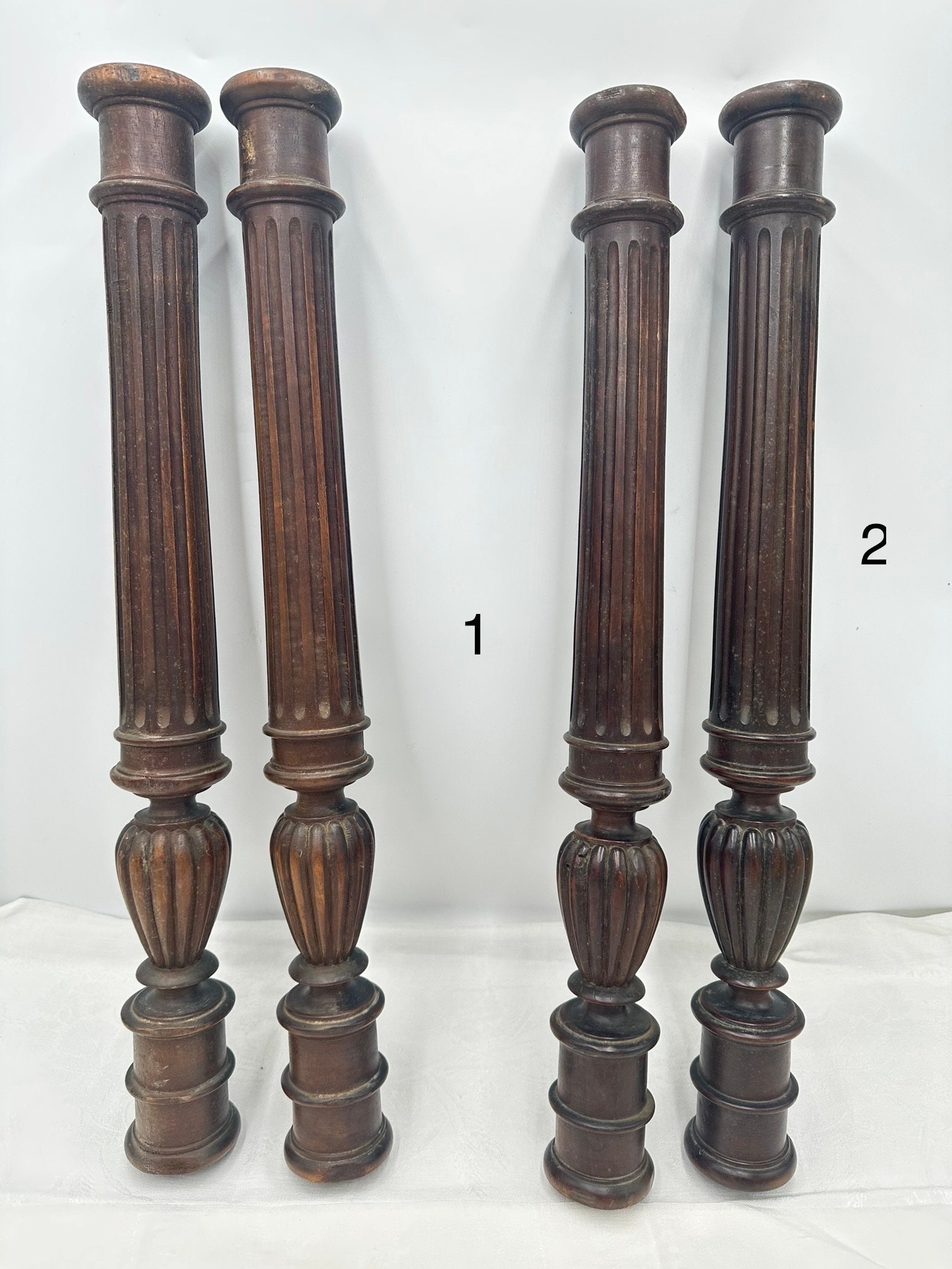 21" Vintage Wood Post Pillars, Architectural Fluted Pilasters, French ...