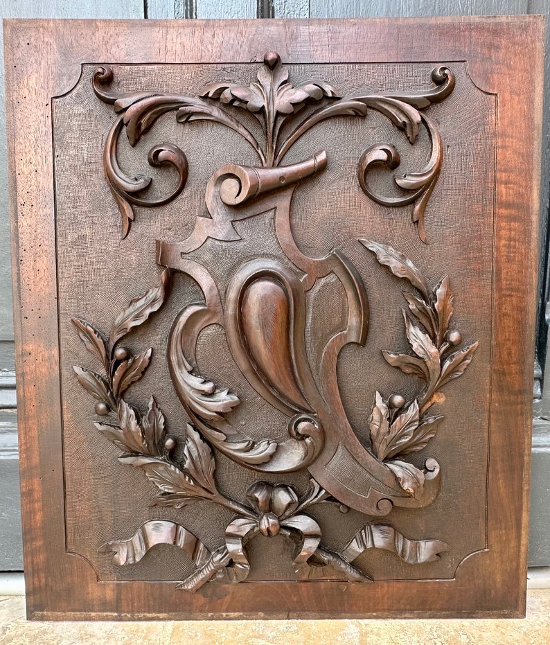 Architectural Hand Carved Wood Panel Scrolls Blazon Crest Paneling - Etsy