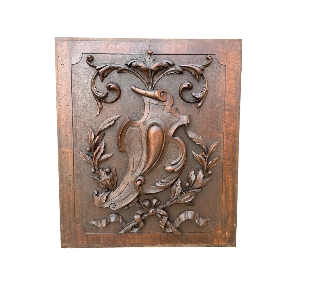Architectural Hand Carved Wood Panel Scrolls Blazon Crest Paneling - Etsy