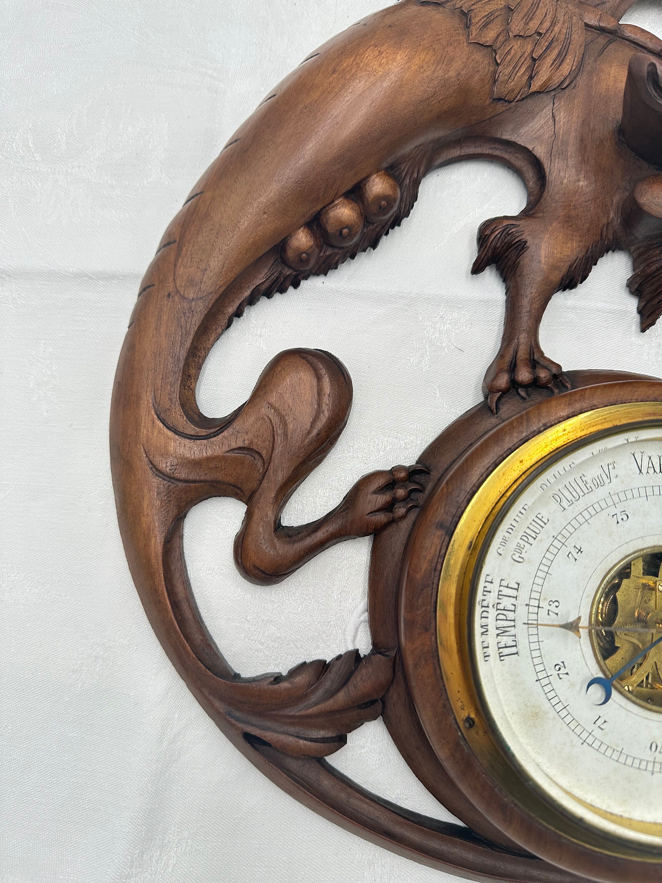 Carved Wood Barometer French Antique Griffin Dragon Black - Etsy