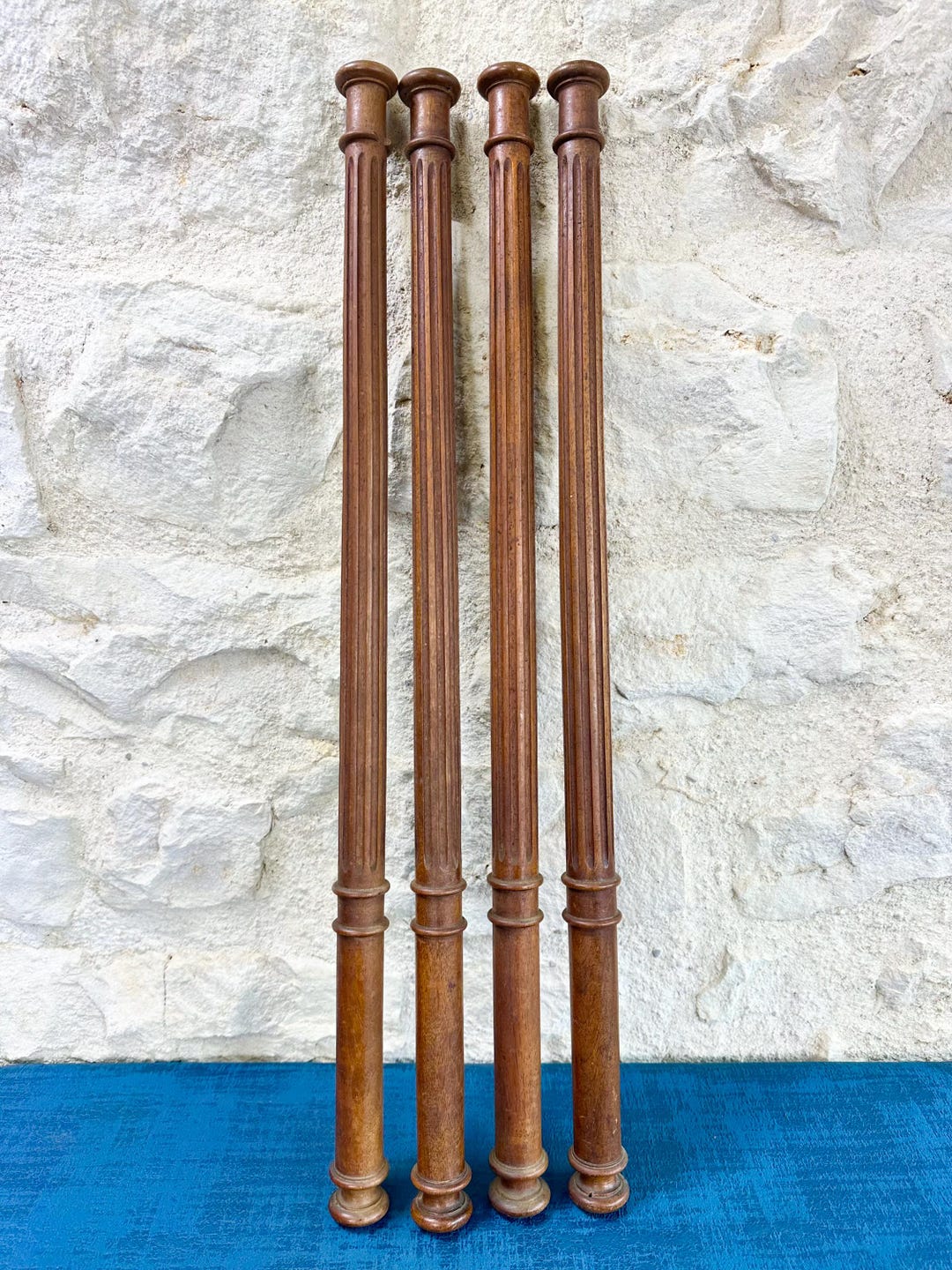 24" Antique Walnut Wood Post Pillars, Architectural Fluted Pilasters ...