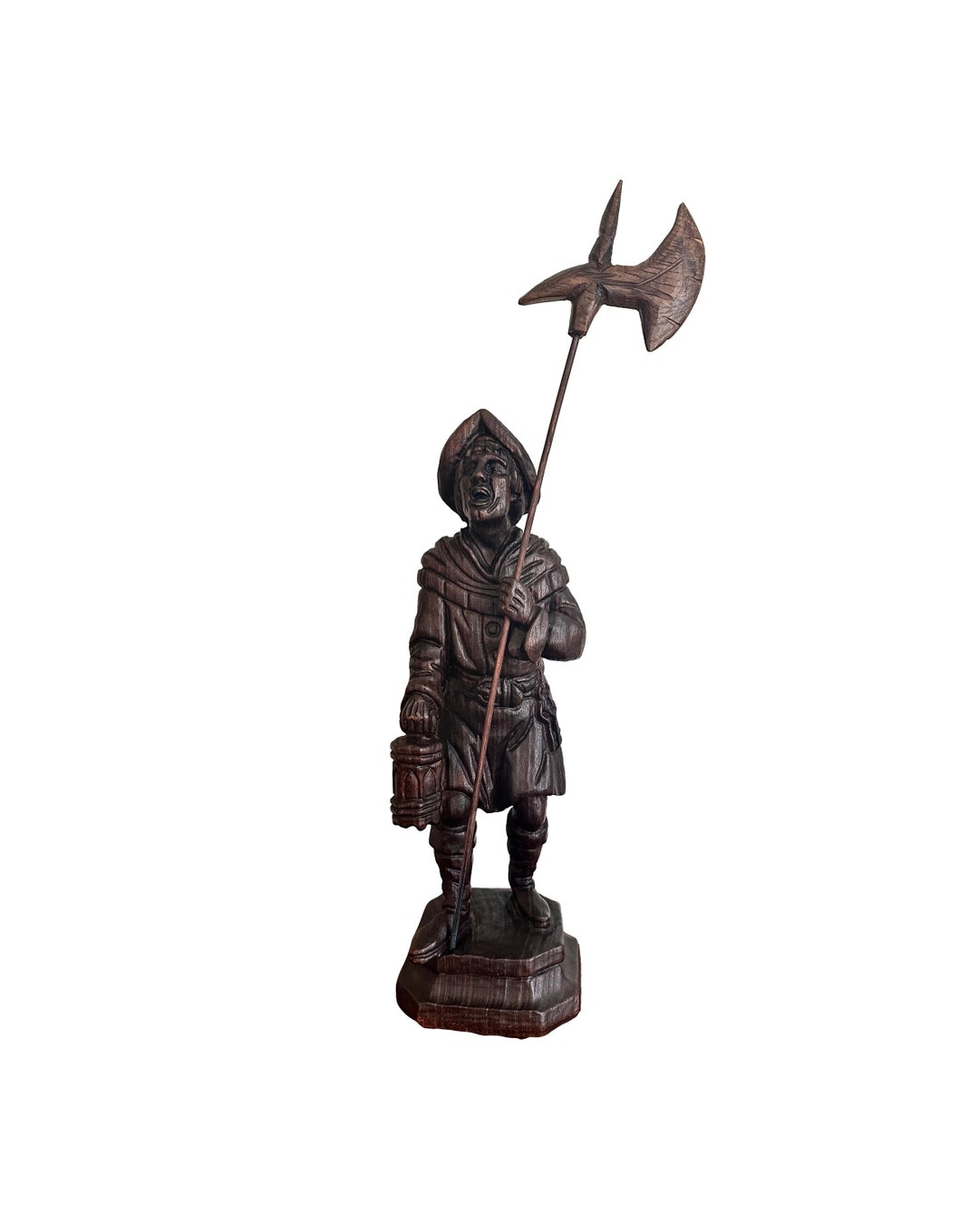 27" Black Forest Man Statue, Night Watchman Figure, Handmade Wood ...