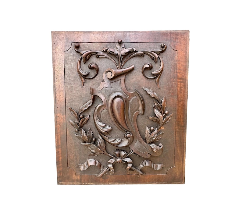 Architectural Hand Carved Wood Panel Scrolls Blazon Crest Paneling - Etsy