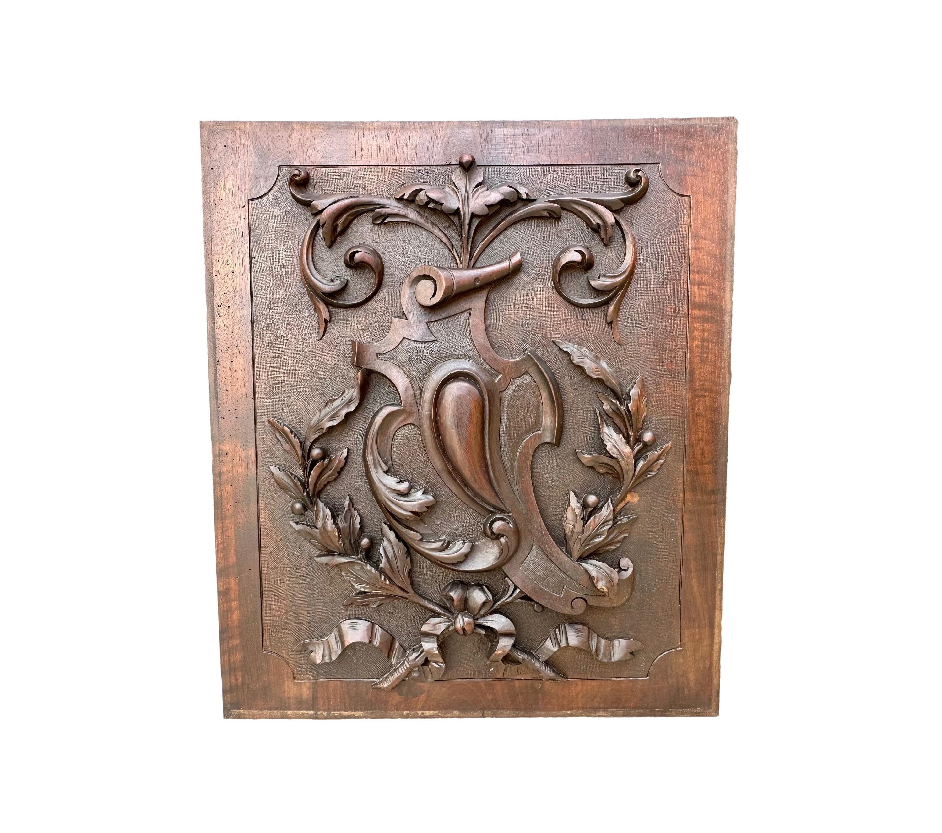 Architectural Hand Carved Wood Panel Scrolls Blazon Crest Paneling - Etsy