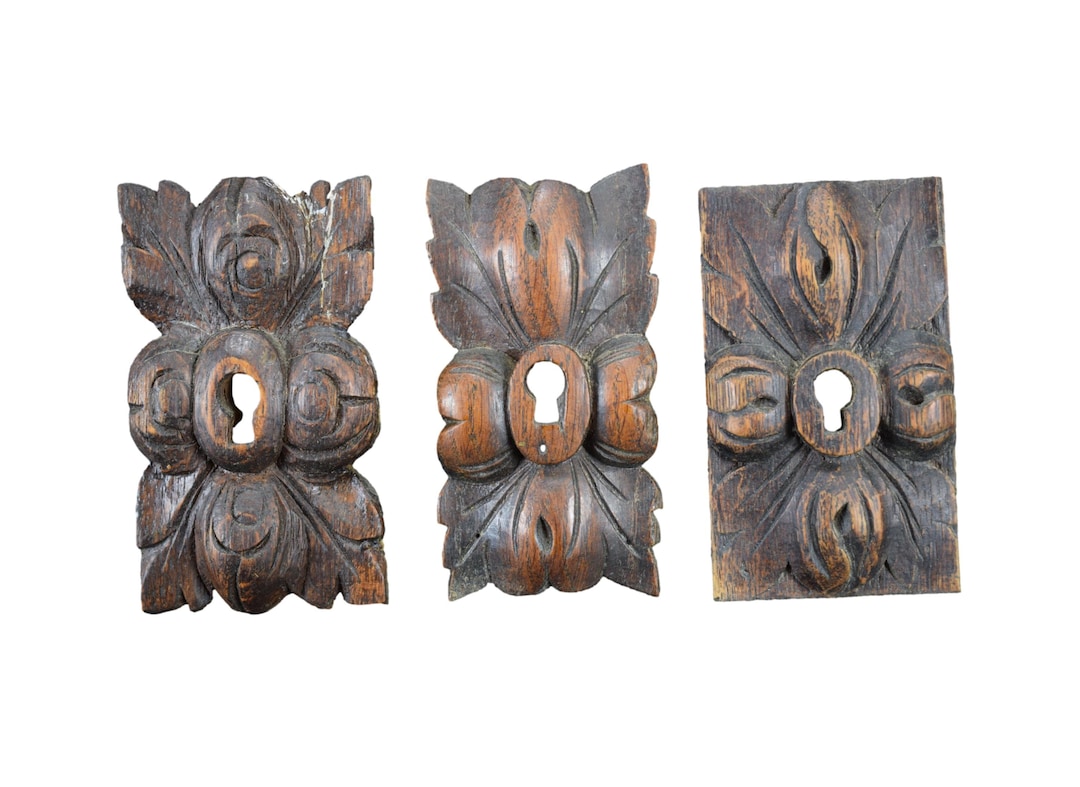 Vintage Carved Oak Wood Keyhole Escutcheon Architectural Salvage ...