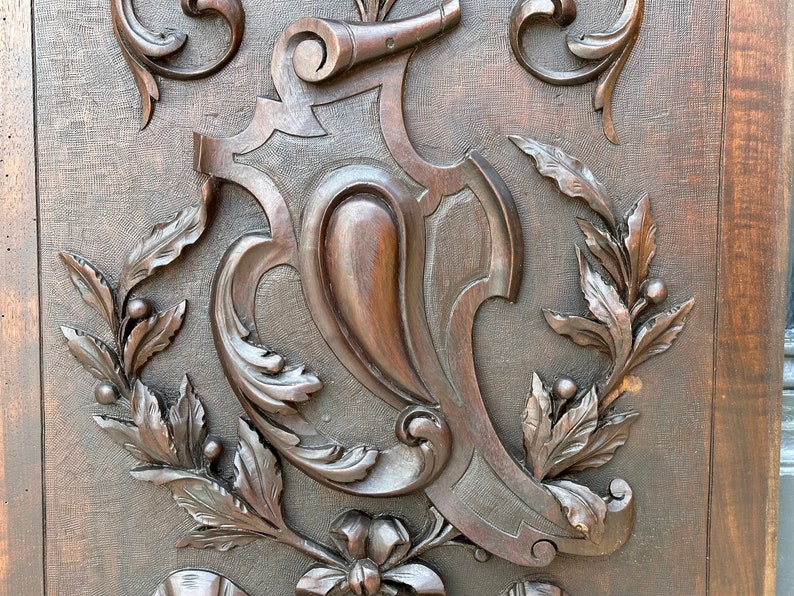 Architectural Hand Carved Wood Panel Scrolls Blazon Crest Paneling - Etsy