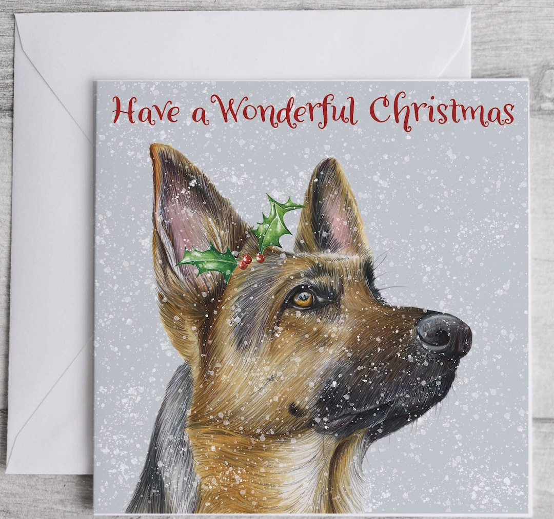 German Shepherd Christmas Card, Square German Shepherd Christmas Card ...